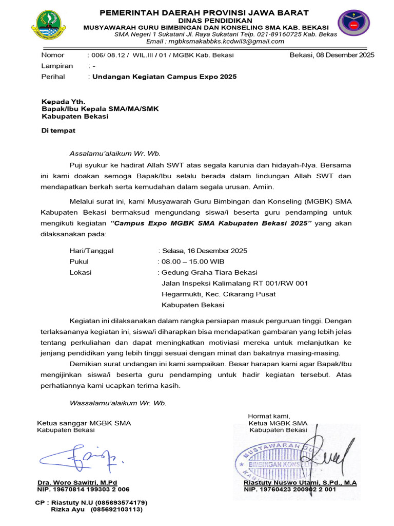 Undangan Campus Expo MGBK Bekasi 2025 | PDF