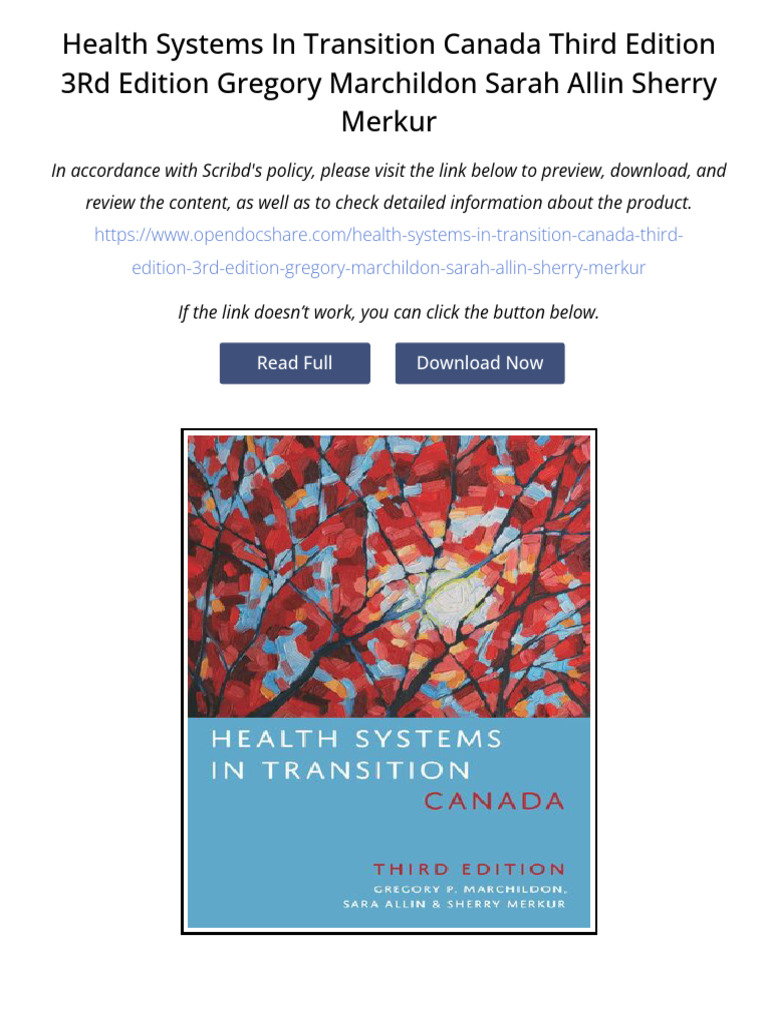 Health Systems In Transition Canada Third Edition 3rd Edition Gregory ...