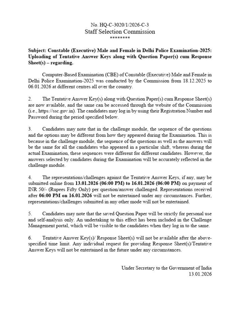 Write Up Tentative Answer Keys DP Executive 2025 | PDF