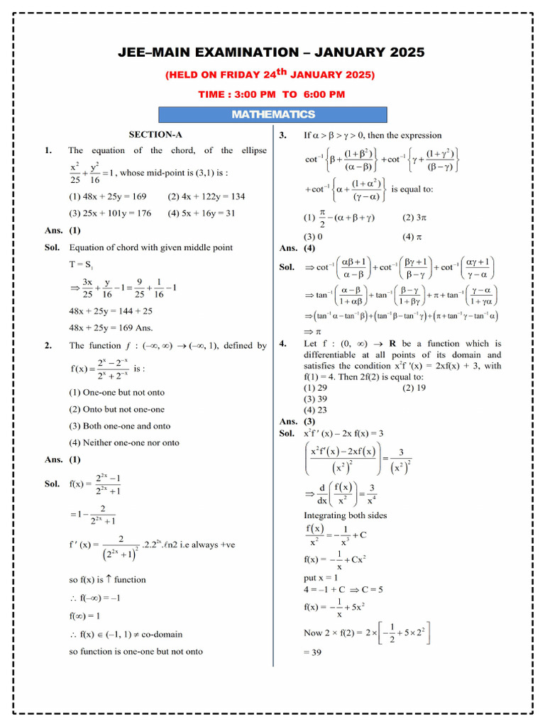 JEE Mains Question Paper 24 January 2025 Evening Shift – PDF With ...