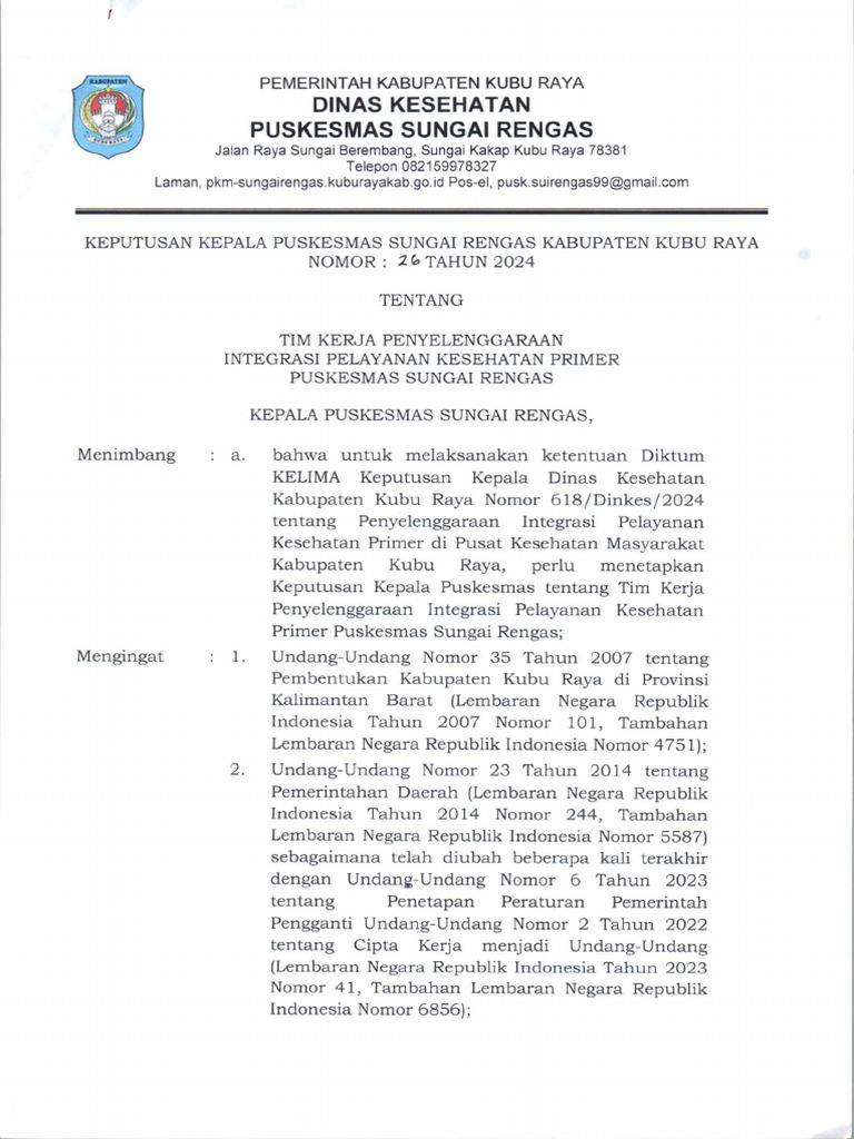 Sk Tim Kerja Ilp Pusk Sui Rengas | PDF