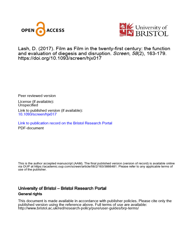 Lash Film as Film in the 21st Century Screen 58.2 Summer 2017 Author ...