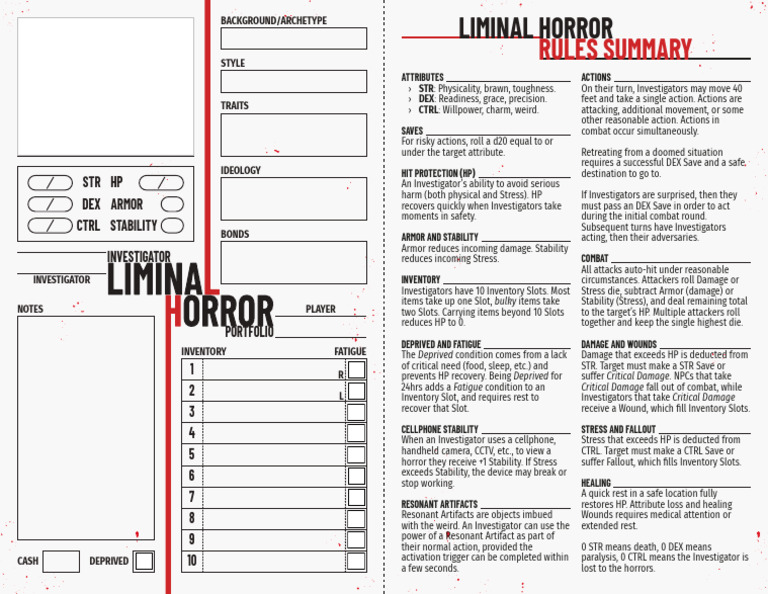 Liminal Horror Game Rules Summary | PDF