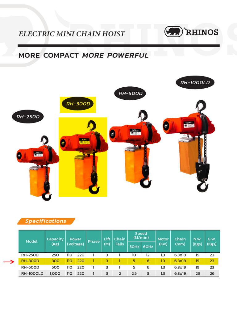 Compact Electric Hoists Specifications | PDF | Gear | Steel