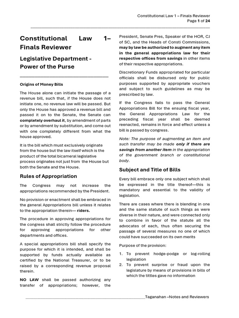 Constitutional Law 1: Legislative Review | PDF | Presidents Of The ...
