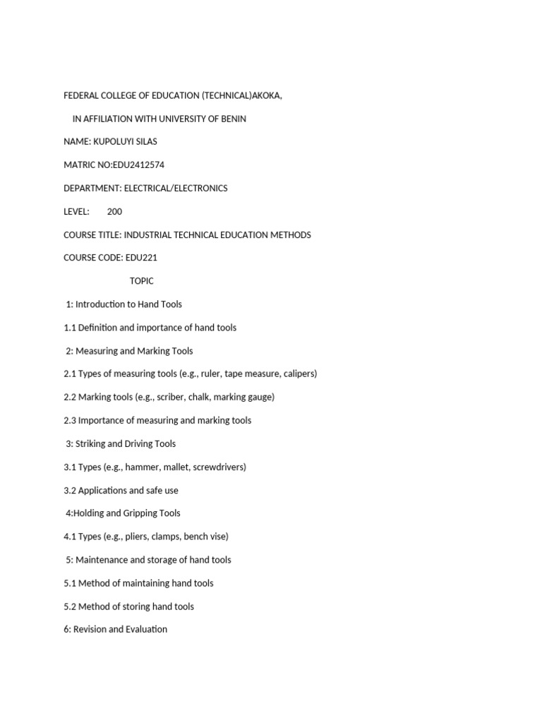 Basic Hand tools | PDF | Screw | Tools