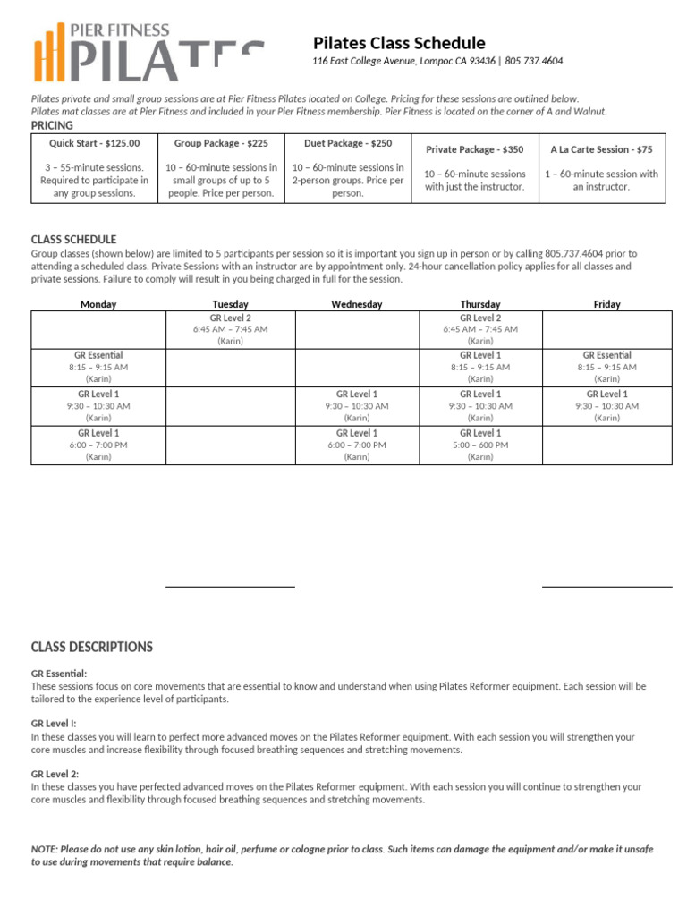 Pilates Class Schedule 6-9-25 | PDF | Pilates | Physical Fitness