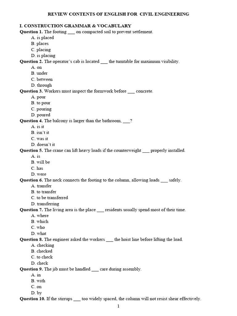 Review Contents of English For Civil Engineering 2025 | PDF | Crane ...