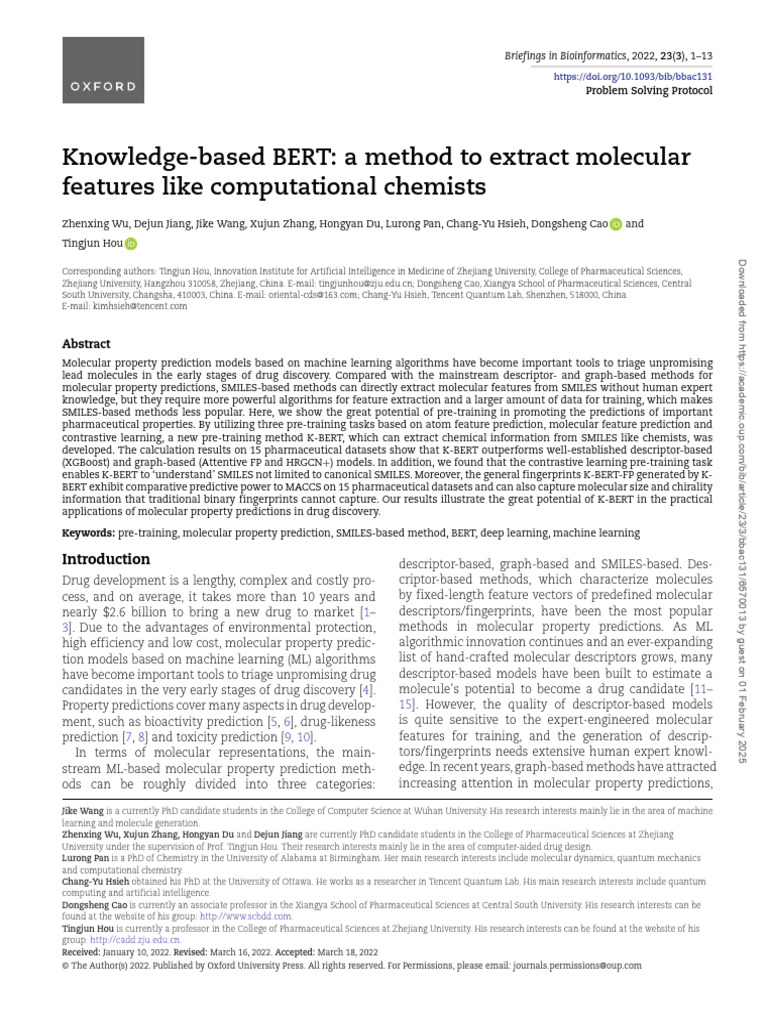 Knowledge-based Bert- A Method to Extract Molecular Features Like ...