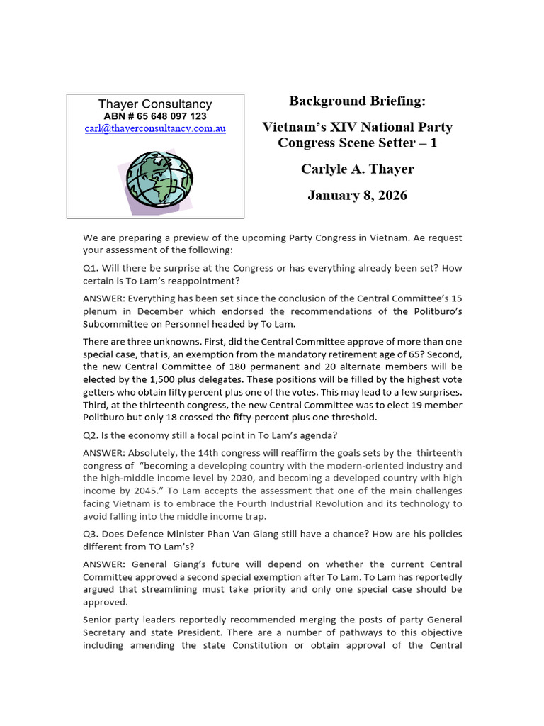 Thayer Vietnam’s XIV National Party Congress Scene Setter – 1 | PDF ...