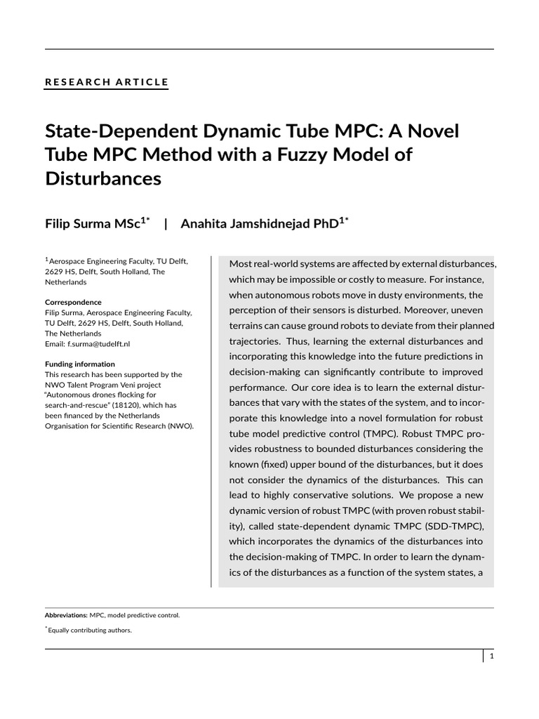 State-Dependent Dynamic Tube MPC A Novel Tube MPC Method with a Fuzzy ...