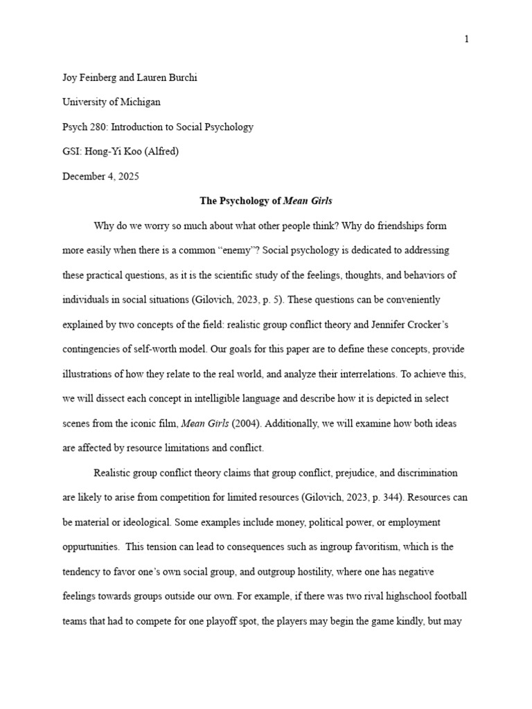 The Psychology of Mean Girls | PDF | Self Esteem | Social Psychology