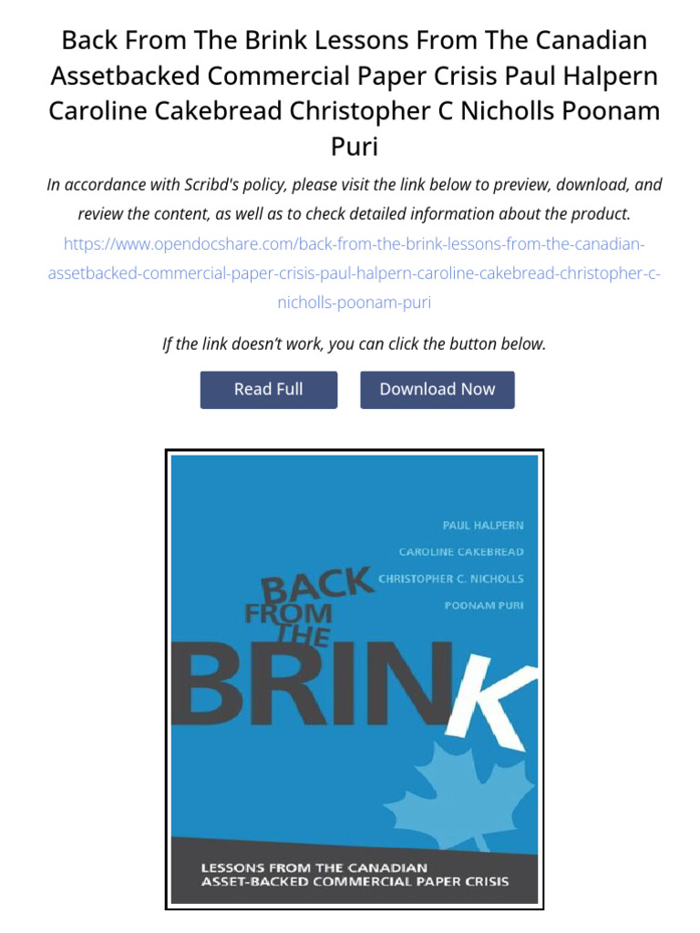 Back From The Brink Lessons From The Canadian Assetbacked Commercial ...