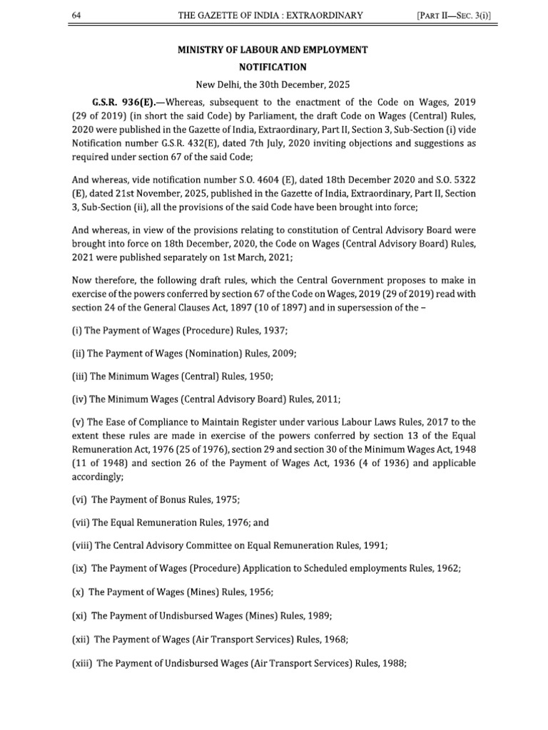 Code on Wages English | PDF