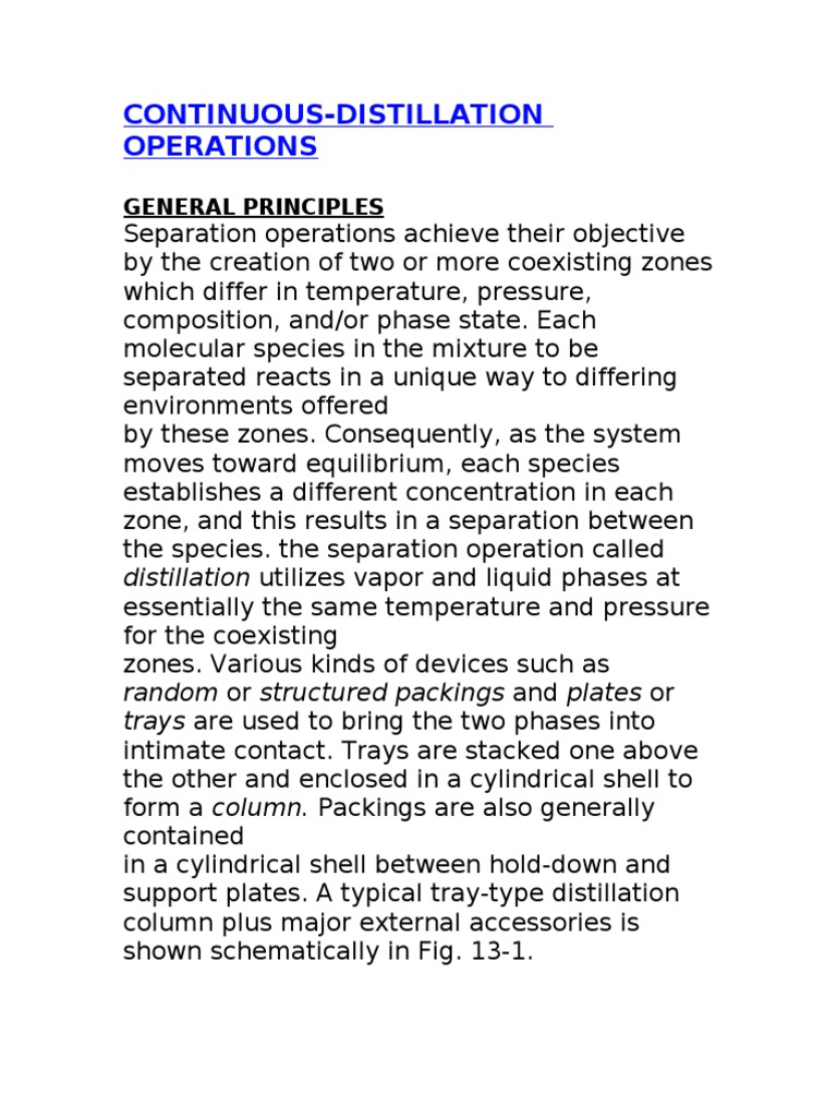 CONTINUOUS Distillation | PDF | Distillation | Separation Processes