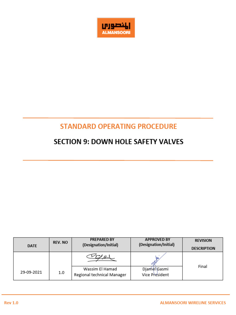 MWS SOP - Section 9_Down Hole Safety Valves | PDF | Mechanical Engineering