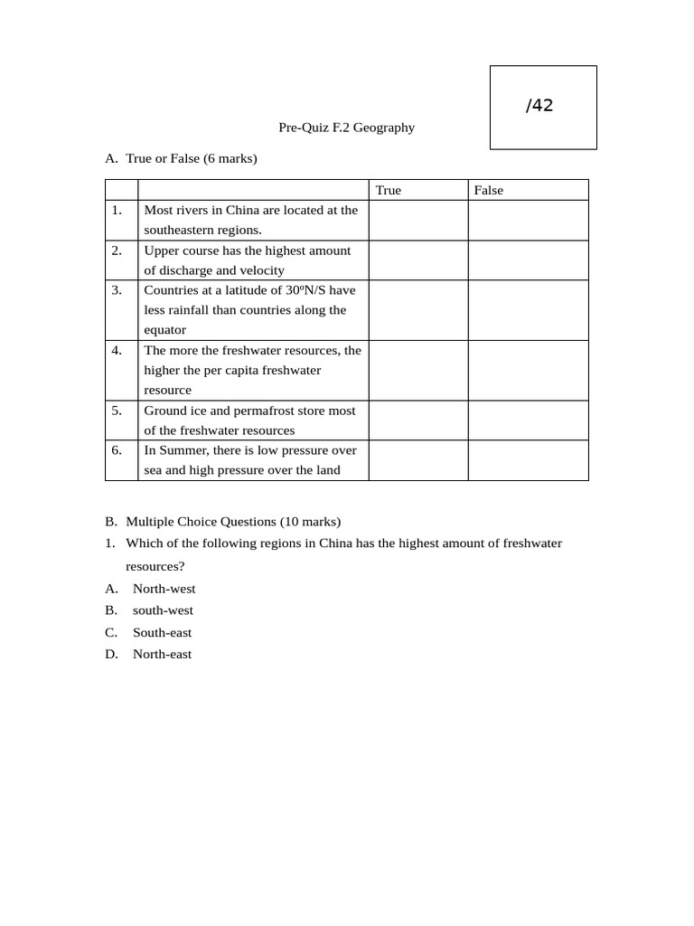 Pre-quiz | PDF | Flood | River