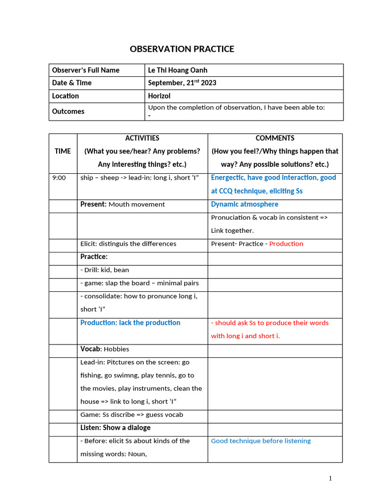 Day 2. Observation Practice Template | PDF | Cognition | Learning