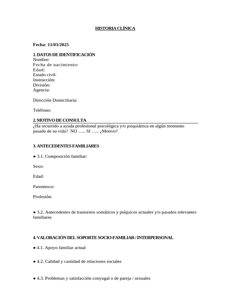 Historia Clínica Modelo | PDF | Psicología anormal | Conceptos psicologicos