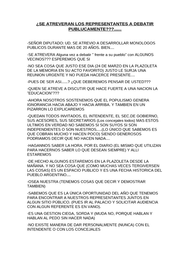 Se Atreveran Los Representantes a Debatir Publucamente | PDF