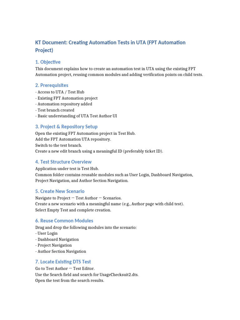 UTA Automation KT Document | PDF