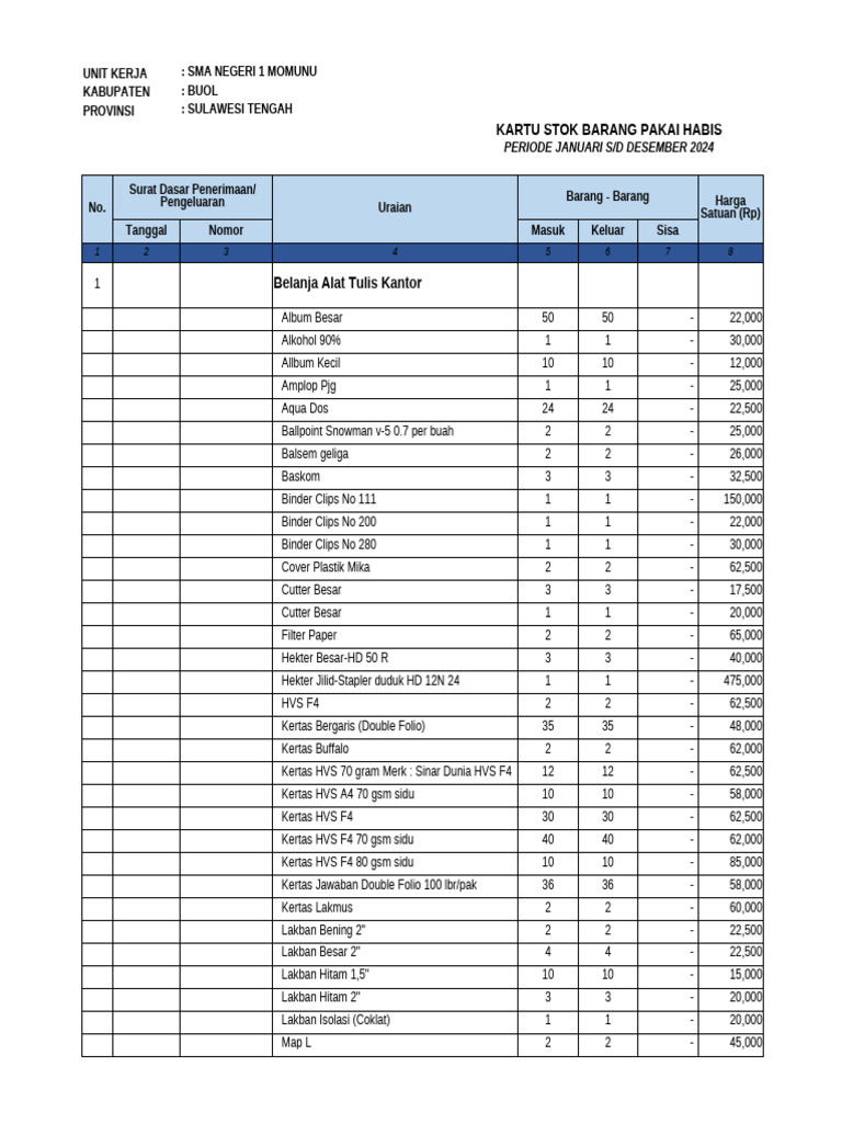 Kartu Stok Barang Pakai Habis | PDF
