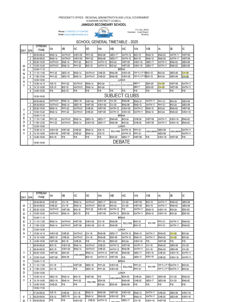 Academic Timetable 2025, Zero Draft_010131 | PDF
