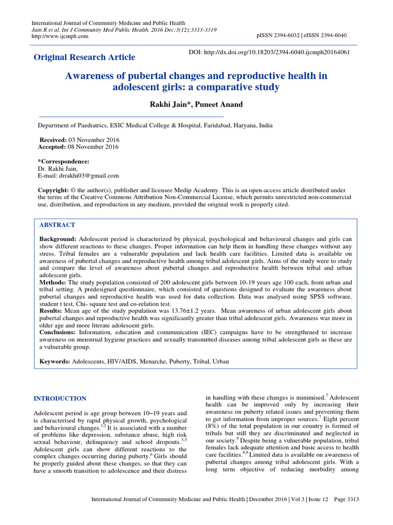 Awareness of Pubertal Changes and Reprod | PDF | Adolescence | Puberty