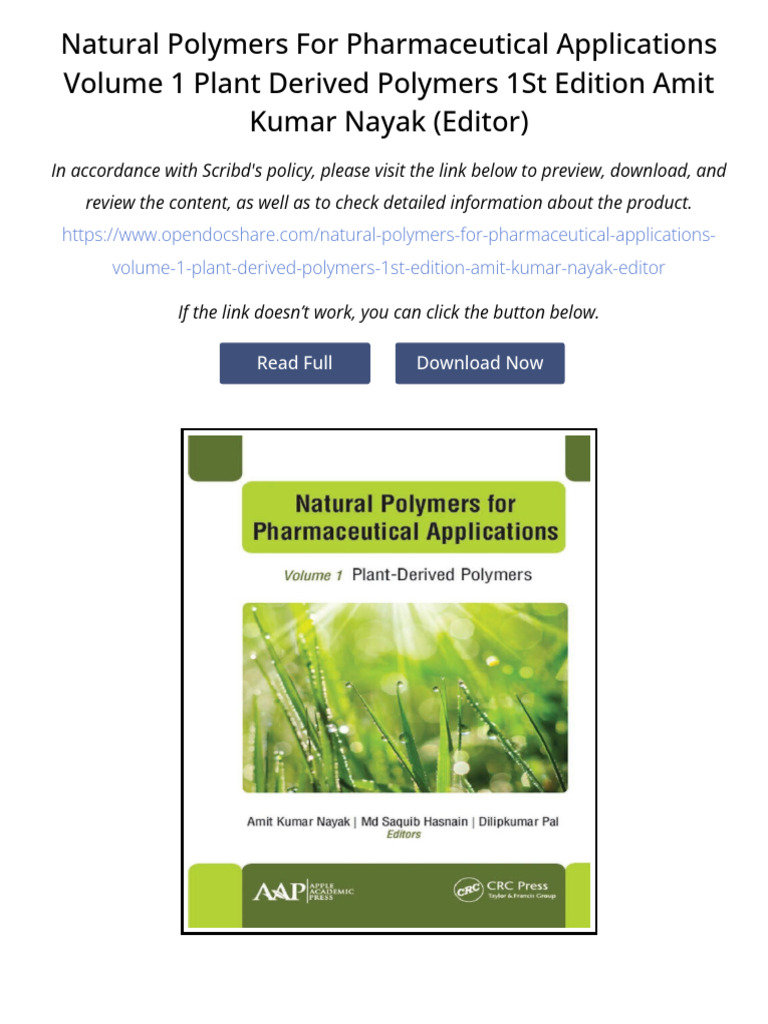 Natural Polymers for Pharmaceutical Applications Volume 1 Plant Derived ...