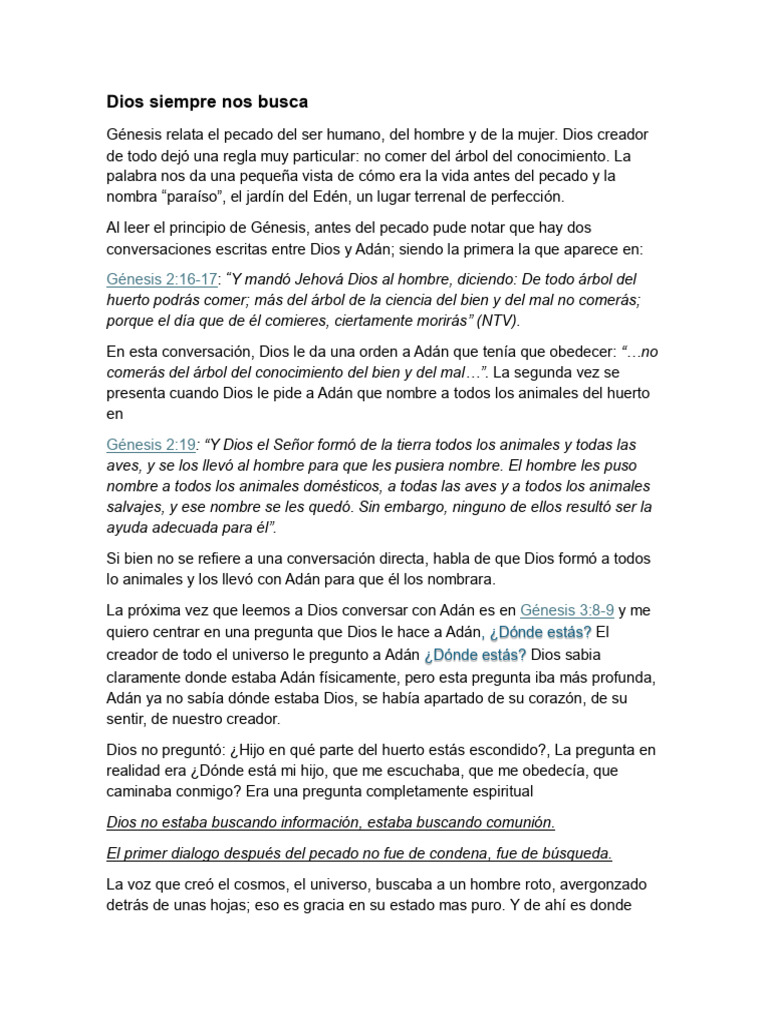 Dios Te Esta Buscando | PDF | Adán | Libro del Génesis