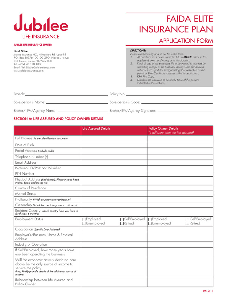 Faida Elite Application Form (ADC) | PDF | Insurance | Identity Document