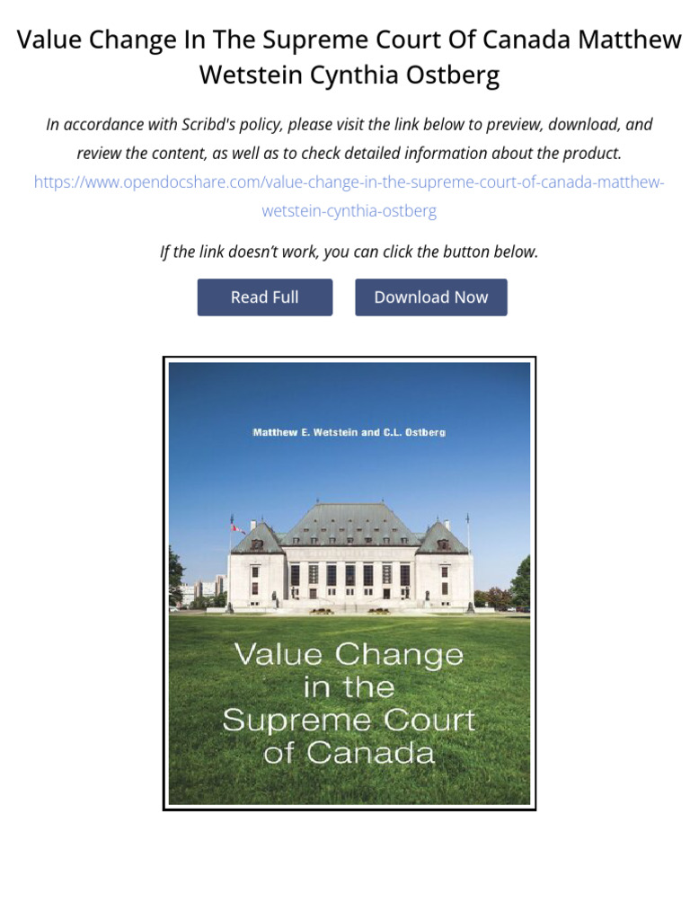 Value Change In The Supreme Court Of Canada Matthew Wetstein Cynthia ...