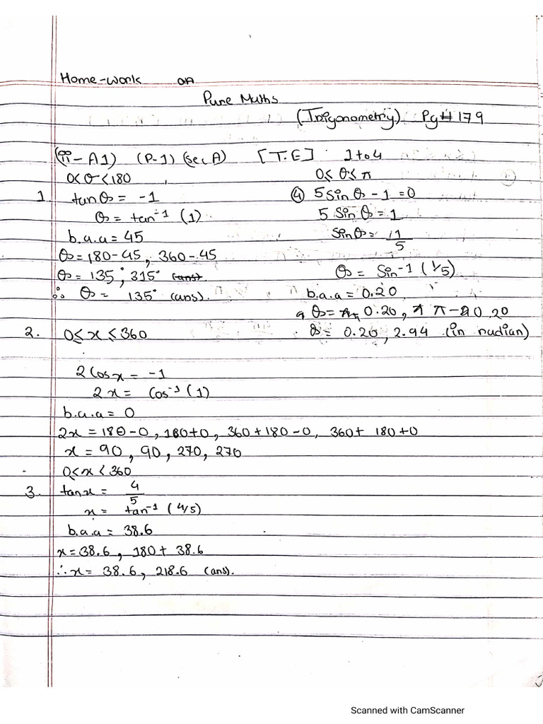 P.maths Trigonometry Homework | PDF