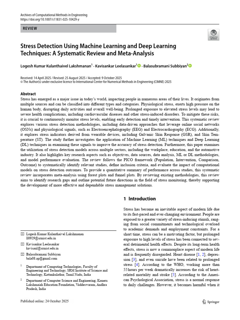 Stress Detection Using Machine Learning and Deep Learning Techniques a Systematic Review and ...