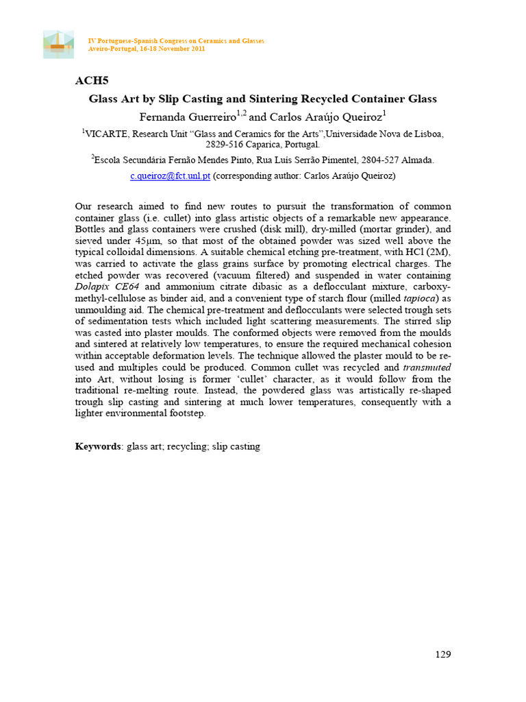 Glass Art by Slip Casting and Sintering Recycled Container Glass | PDF ...