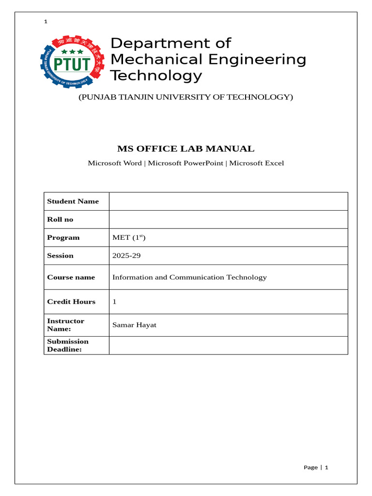 ICT Lab Manual | PDF | Microsoft Word | Microsoft Excel