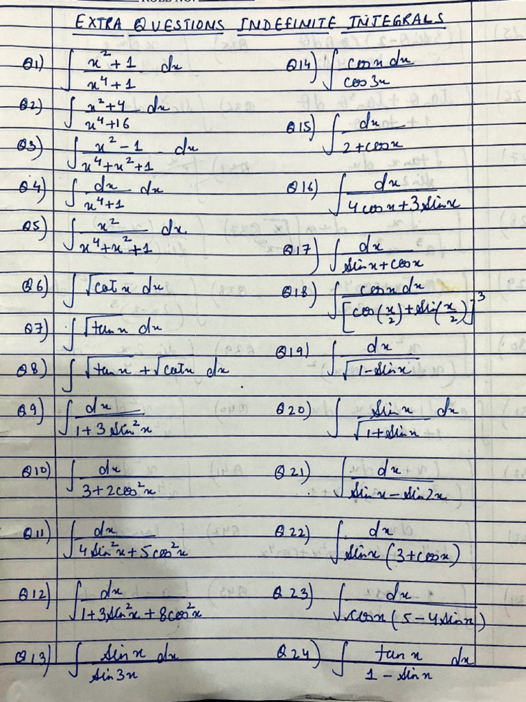 Extra Questions Indefinite Integrals | PDF