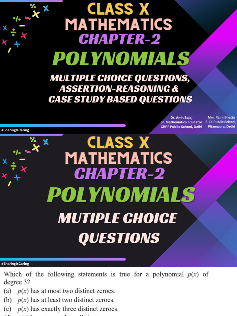 2b. Class X POLYNOMIALS MCQ, AR, Case Based Questions For 2025-26 ...