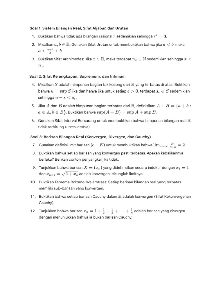 SOAL Persiapan UAS Analisis Real | PDF