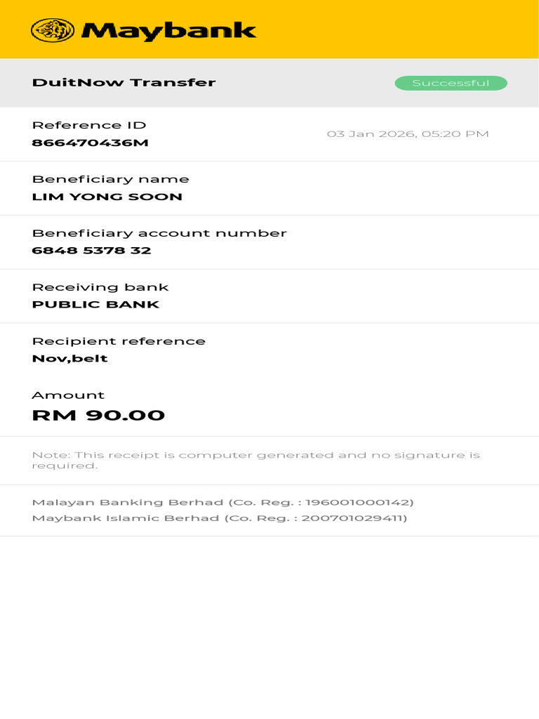DuitNow Transfer Receipt - RM 90.00 | PDF