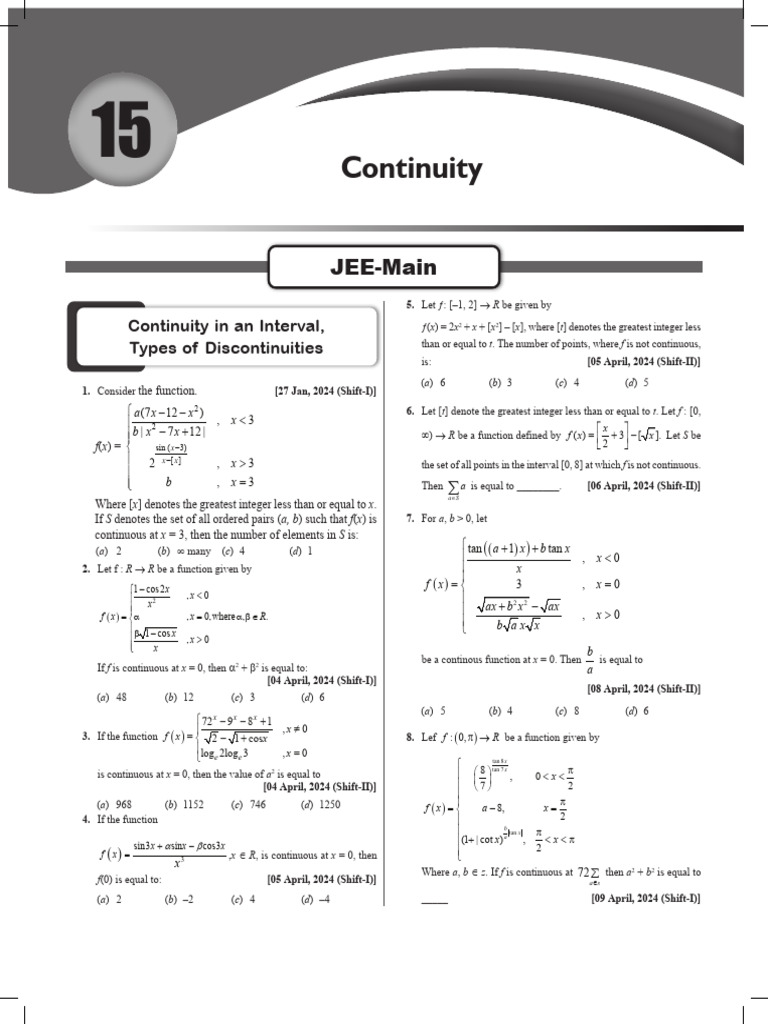 PYQ JEE Mains | PDF | Function (Mathematics) | Continuous Function