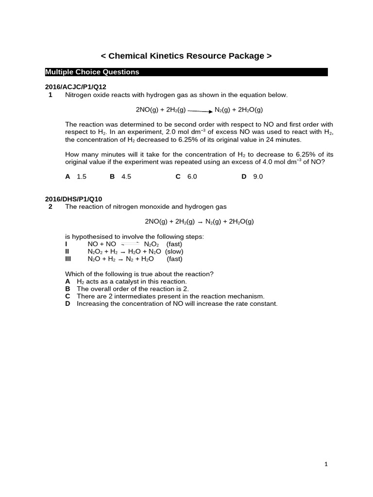 Chemical Kinetics MCQ Resource Guide | PDF | Chemical Reactions ...