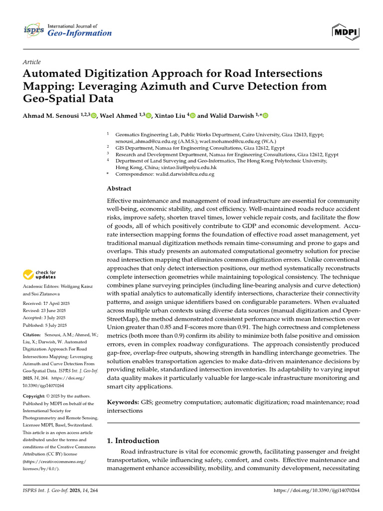 Automated Digitization Approach for Road Intersections Mapping ...
