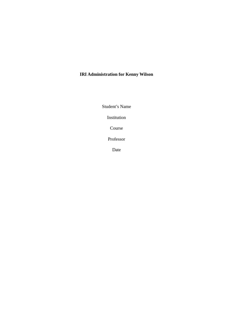 IRI Administration For Kenny Wilson | PDF | Reading Comprehension | Phonics