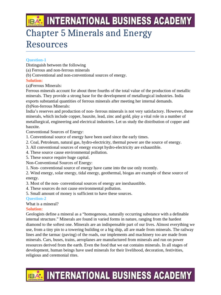 10th Ncert Social Geo Chapter 5 Minerals and Energy Resources | PDF | Rock (Geology) | Energy ...
