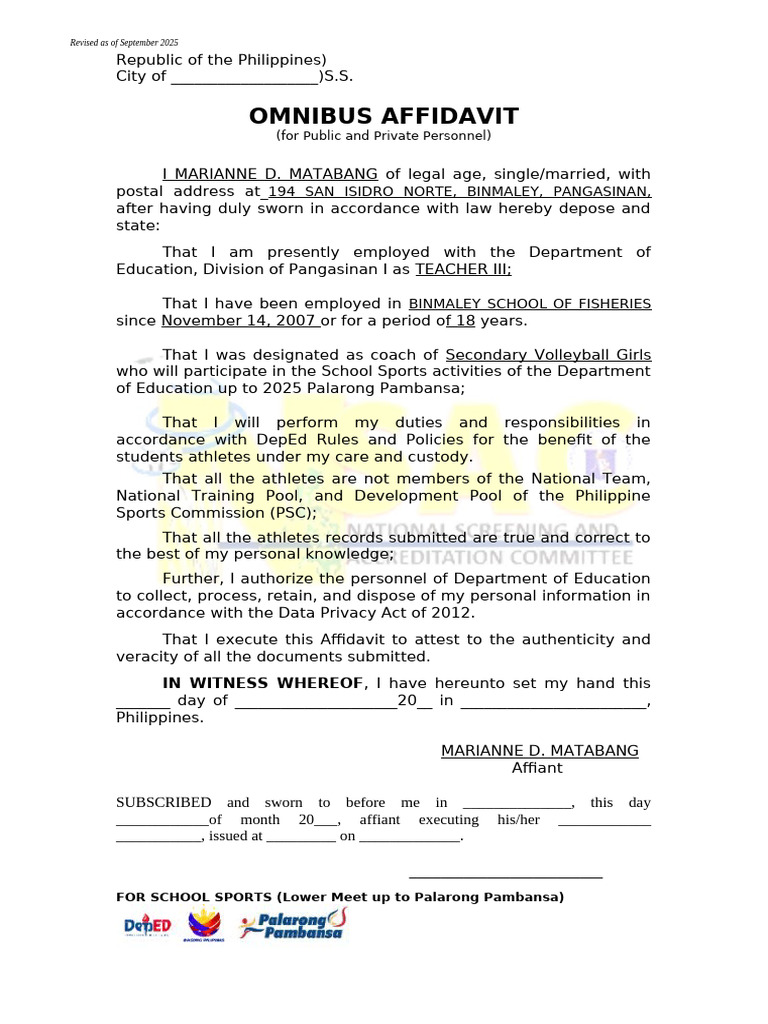 Omnibus-Affidavit v2025 | PDF | Affidavit | Civil Law (Common Law)