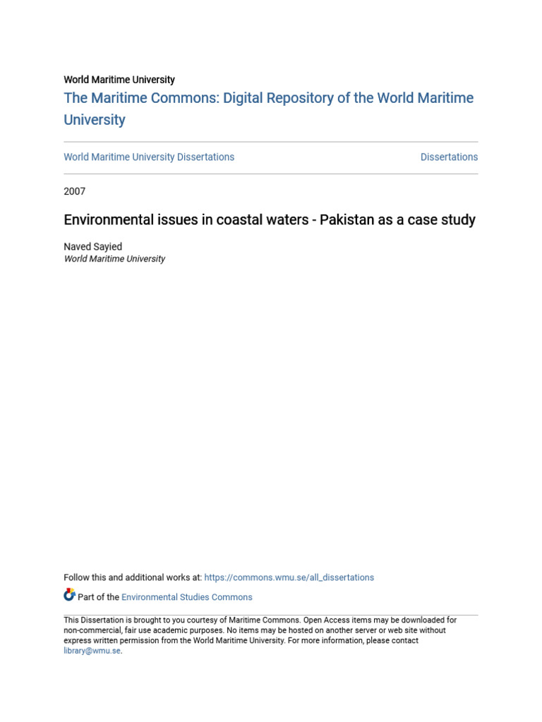 Environmental Issues in Coastal Waters - Pakistan as a Case Study | PDF ...