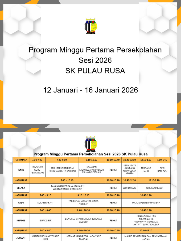 Aktiviti Minggu Pertama Persekolahan Skpr 2026 (2) | PDF