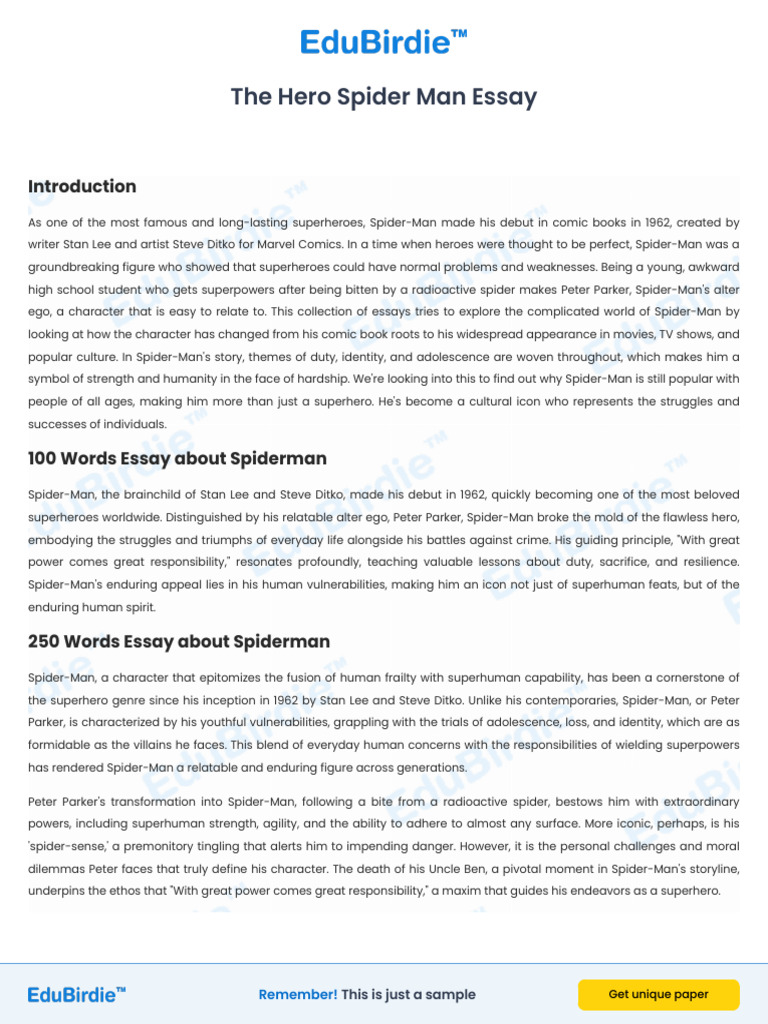 The Hero Spider Man Essay | PDF | Spider Man | Superheroes