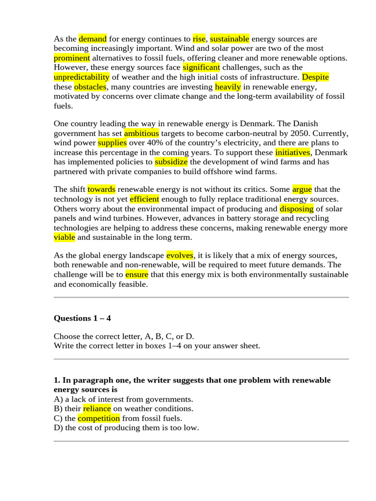 Reading Multiple Choice 2 | PDF | Renewable Energy | Energy Development